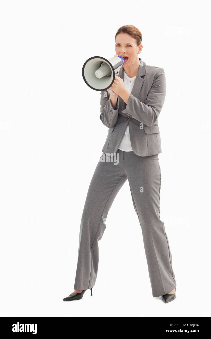 Talking on megaphone hi-res stock photography and images - Alamy