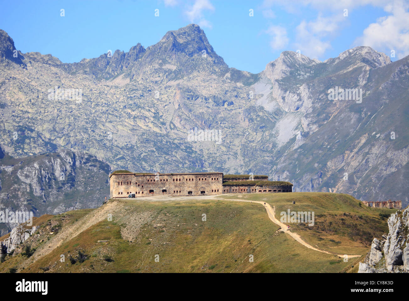 Fortress in the Col de Tende between France and Italy in the Mercantour ...