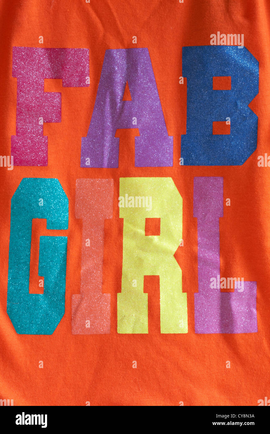 Fab girl detail on orange t-shirt Stock Photo - Alamy