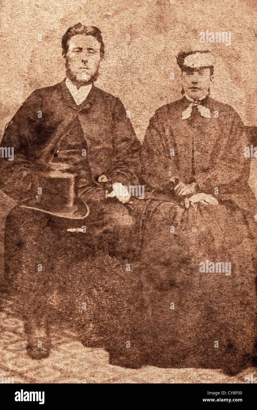 Victorian couple circa 1870s from a carte de visite printed on poor ...