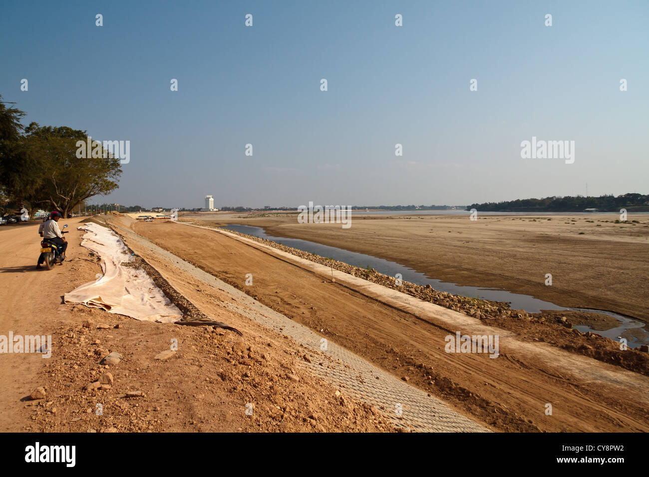 The dried-up Riverbed of the River Mekong during the dry Season in ...
