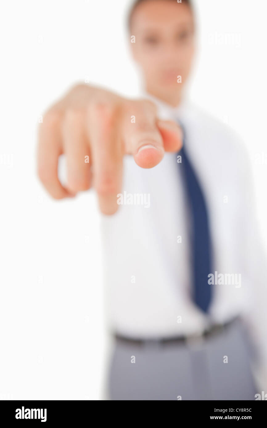 Close-up of a man pointing in front of him Stock Photo - Alamy