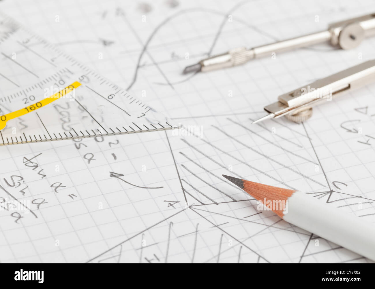 Mathematical notes geometry trigonometry pencil hi-res stock ...