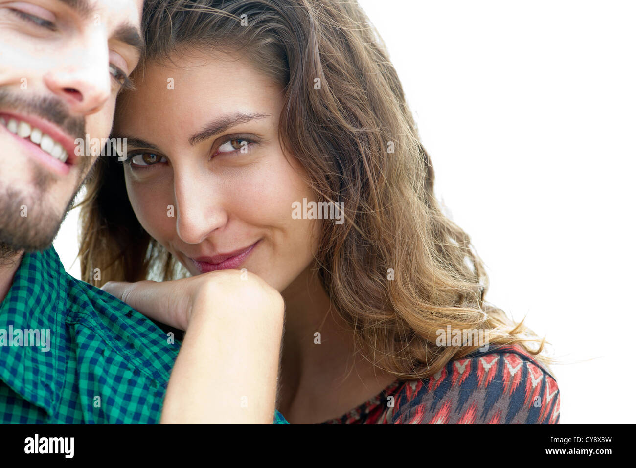 Young woman resting head on man's shoulder, portrait Stock Photo - Alamy