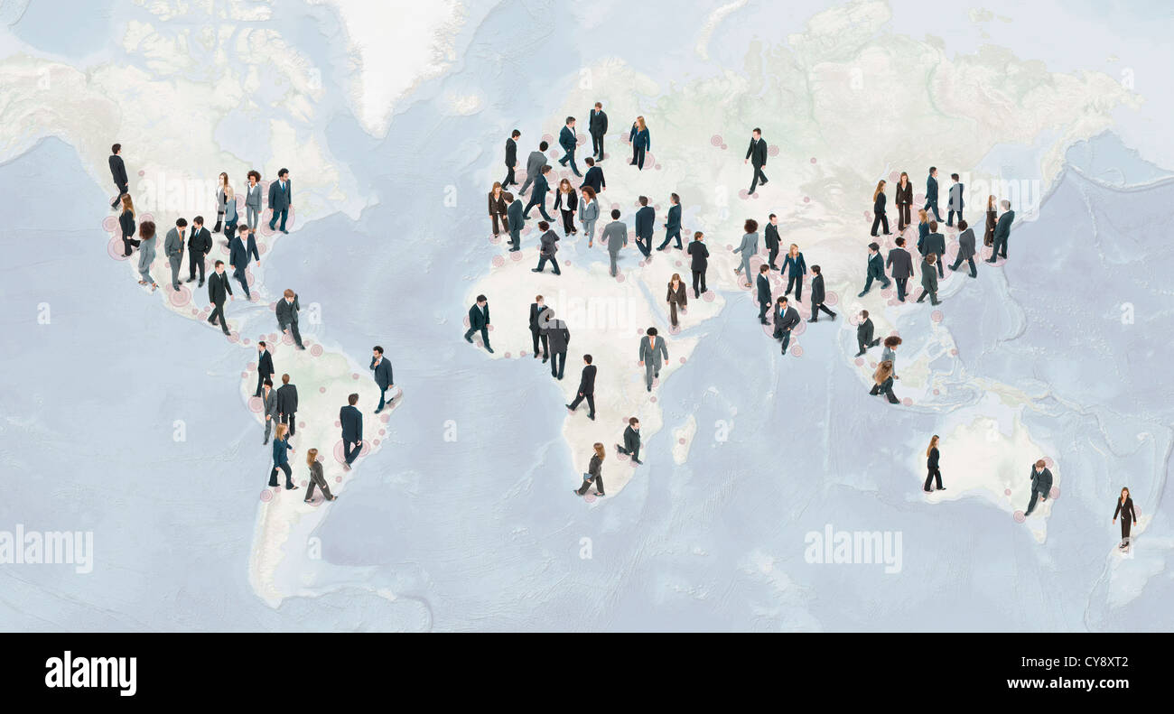 Businesspeople walking on world map hi-res stock photography and images ...