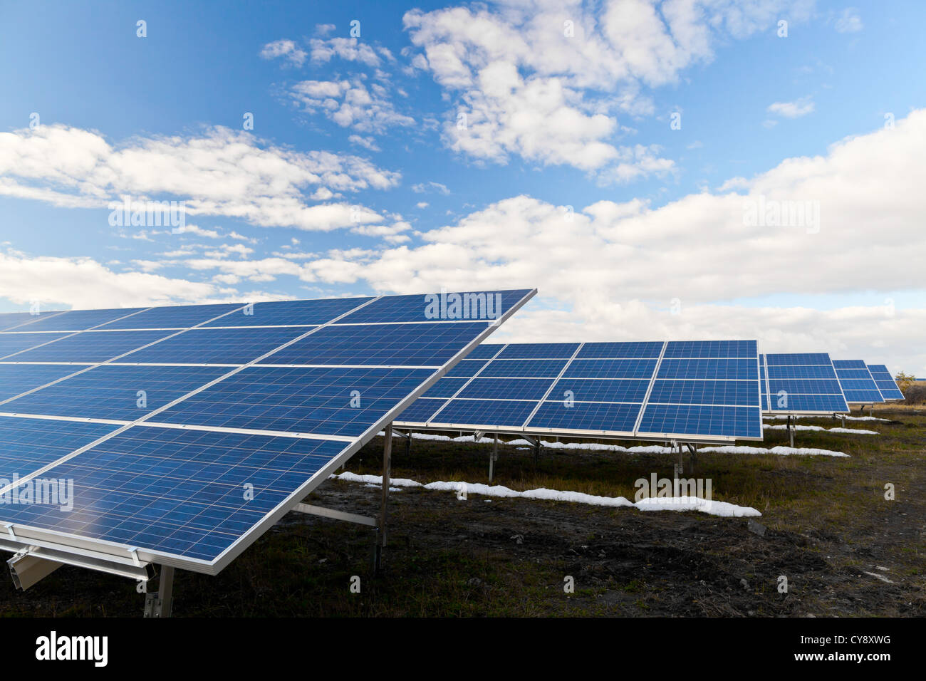 Solar photovoltaics panels field for renewable energy production with ...