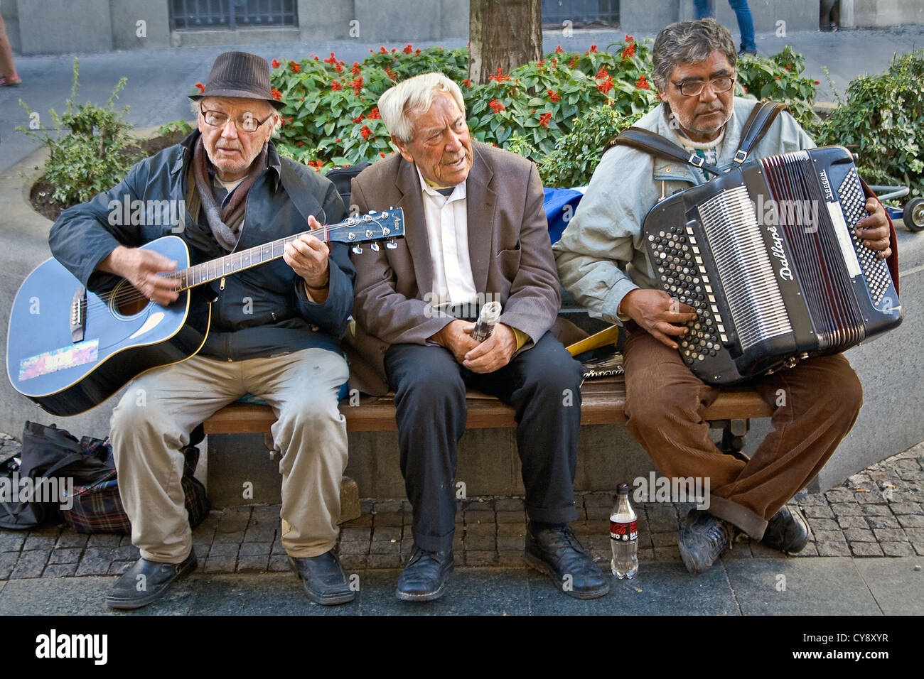 Three old male street musicians playing Stock Photo - Alamy