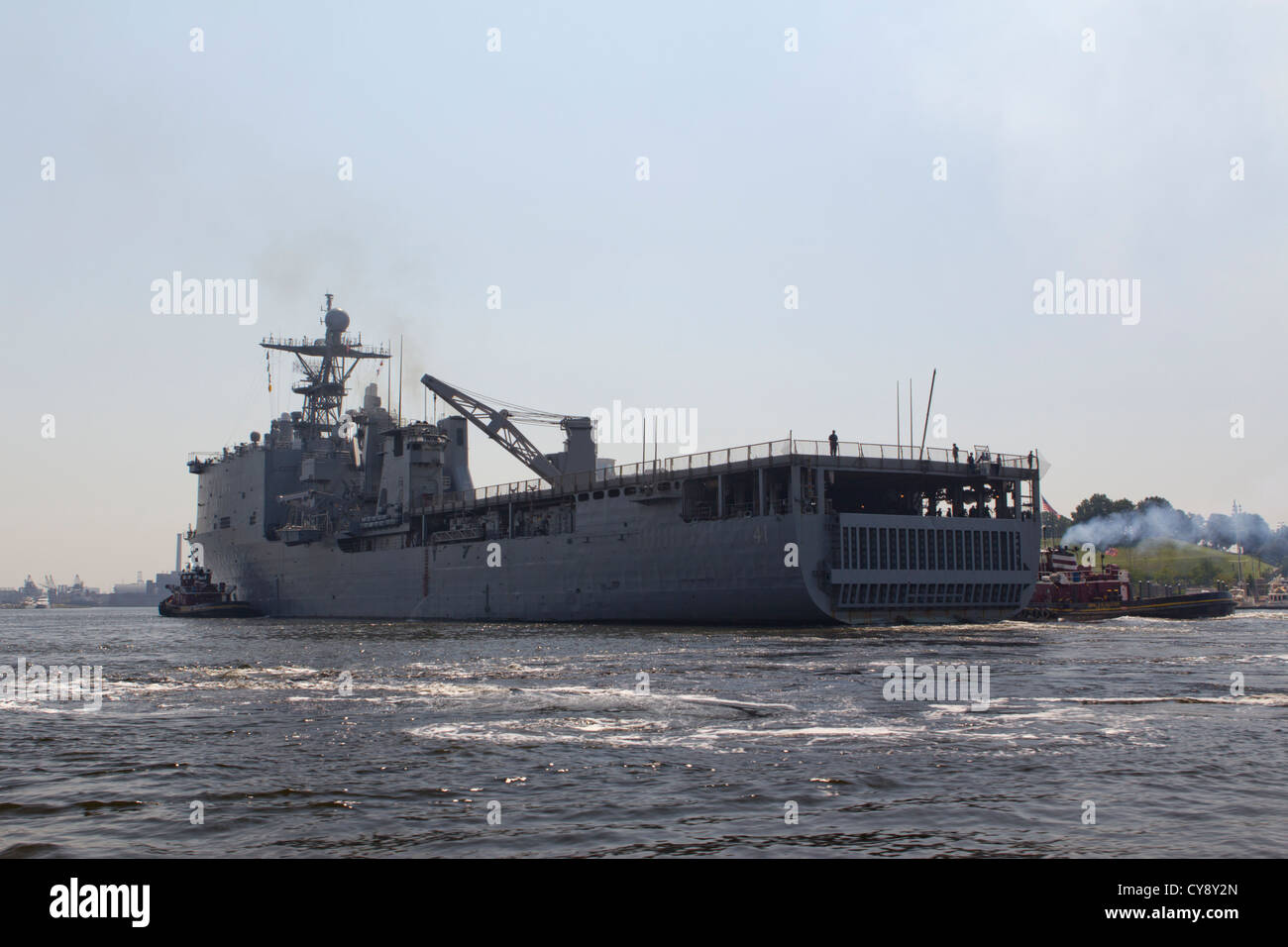 USS WHIDBEY ISLAND (LSD 41) departing Baltomore's inner harbor ...