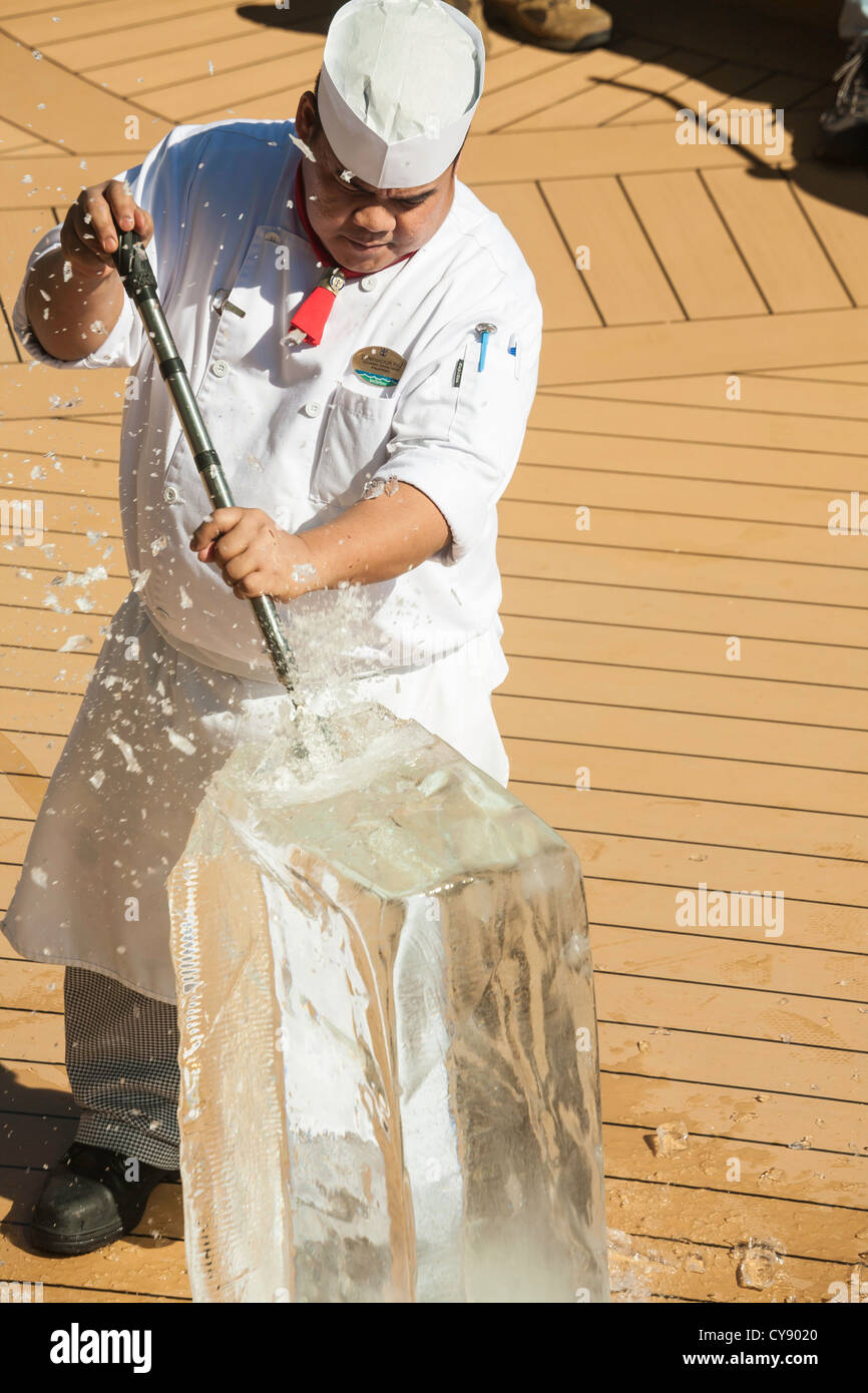 Ice Sculpture Demonstration Aboard Cruise Ship Stock Photo - Alamy
