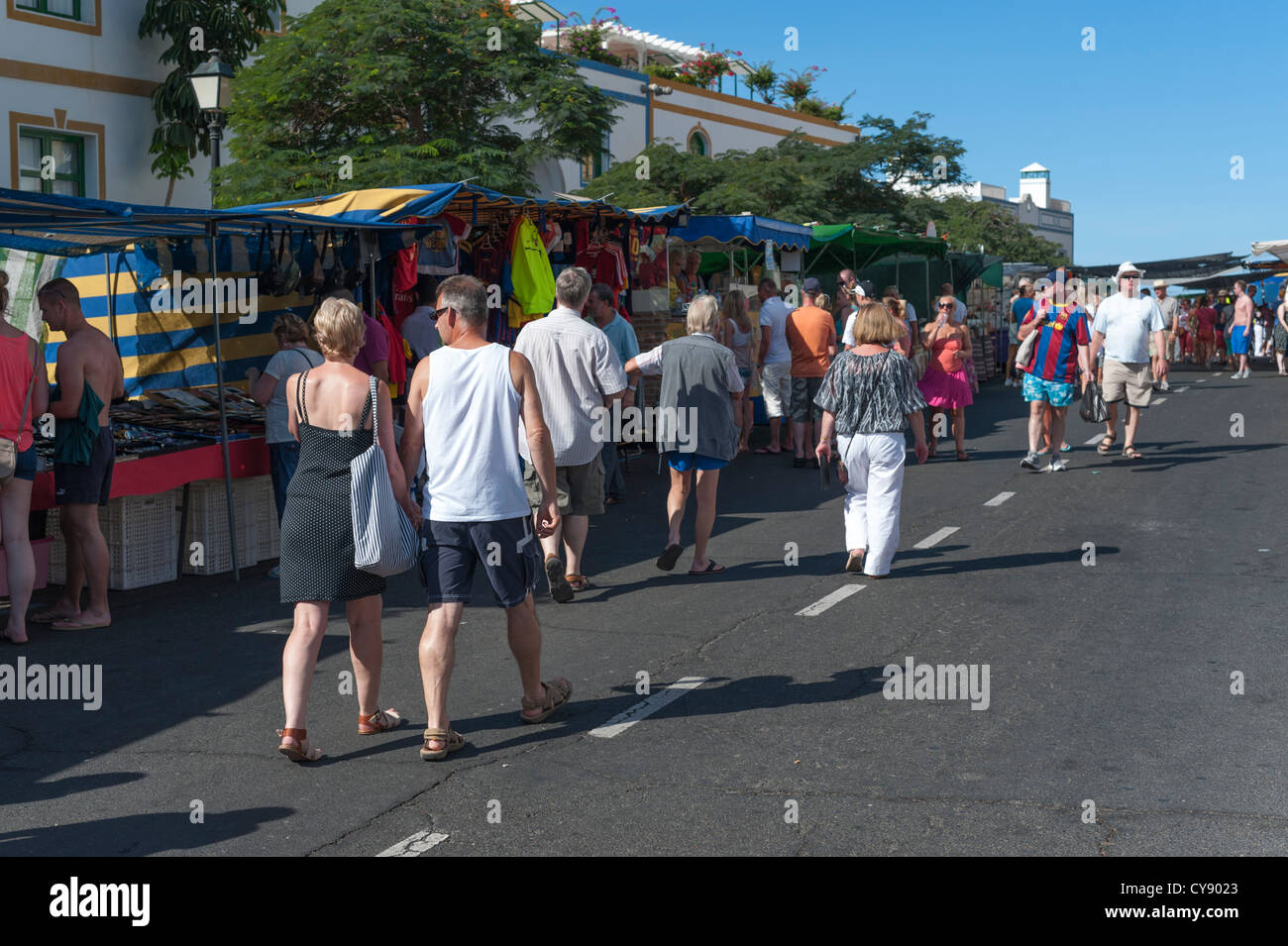People shopping at the market at Puerto de Mogan Gran Canaria Canary ...
