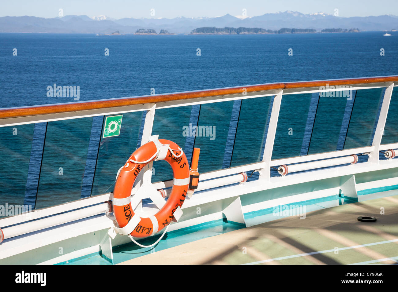 Cruise Ship Railing and Life Preserver Stock Photo - Alamy