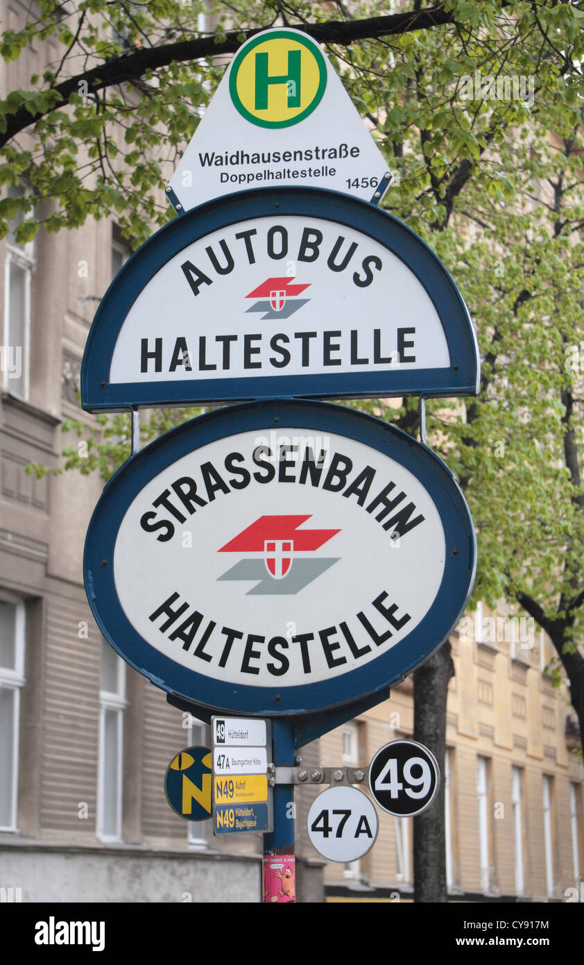 Generic view of a combined Austrian bus/tram stop sign in Vienna ...