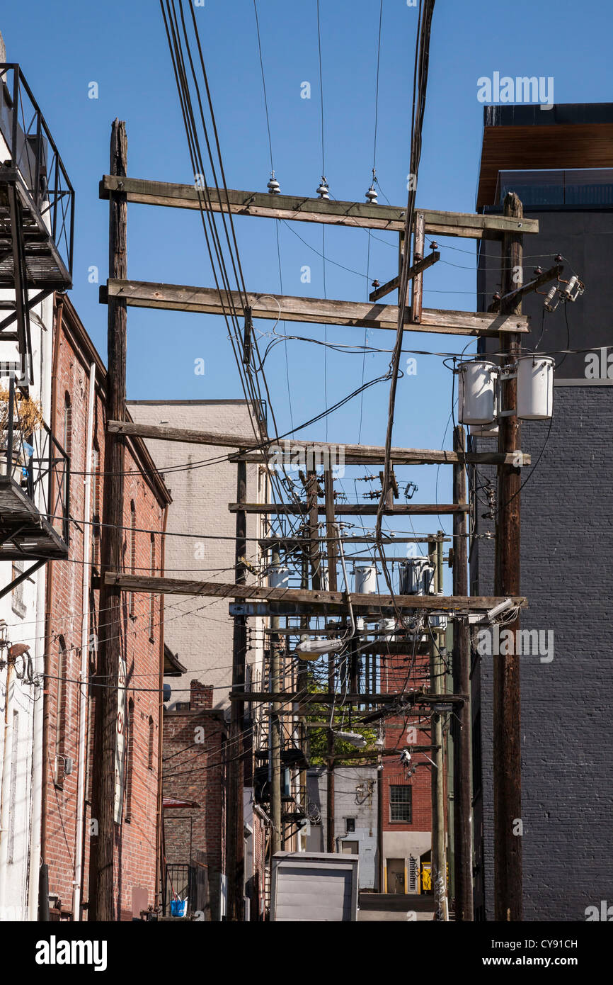 Electric Power Lines, Alley Way, Vancouver, CA Stock Photo - Alamy