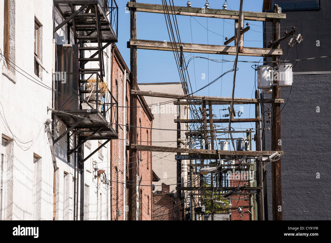 Electric Power Lines, Alley Way, Vancouver, CA Stock Photo - Alamy