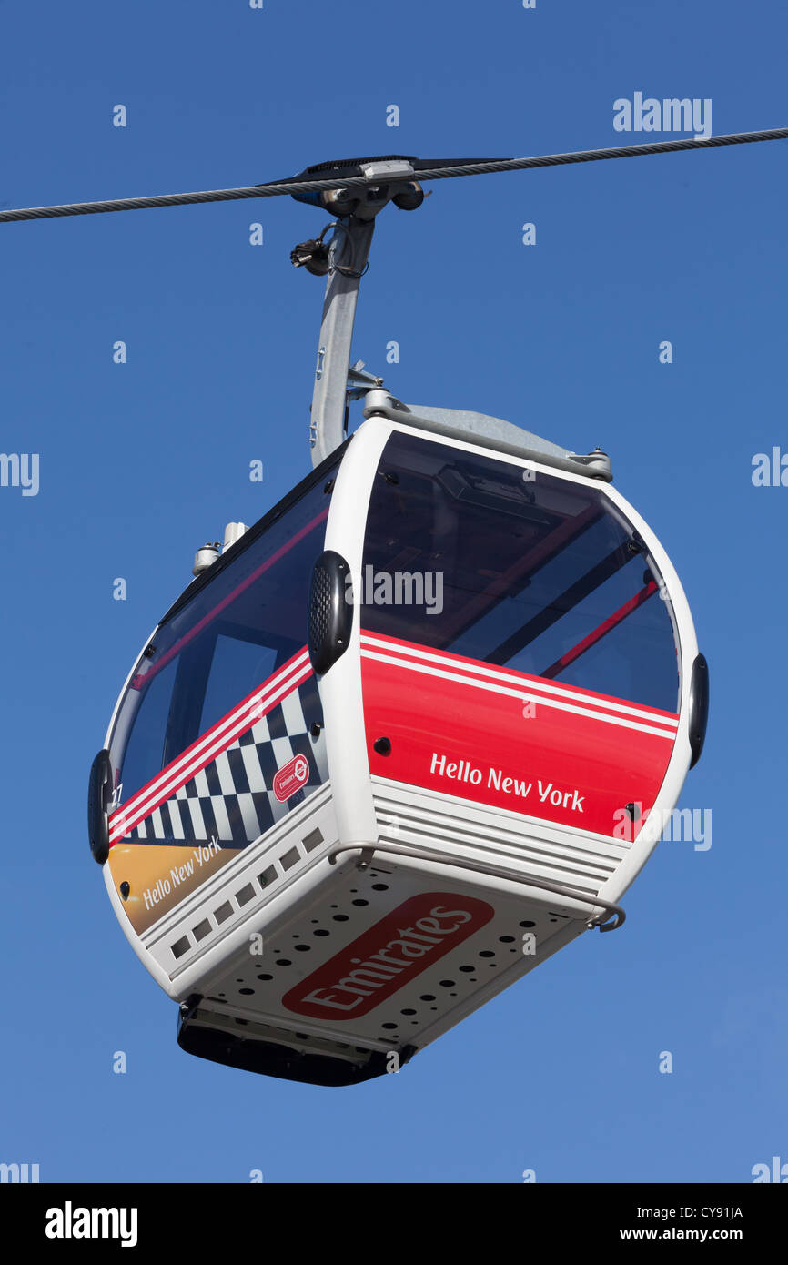 Emirates Air Line cable car in sky above River Thames, Greenwich Stock ...