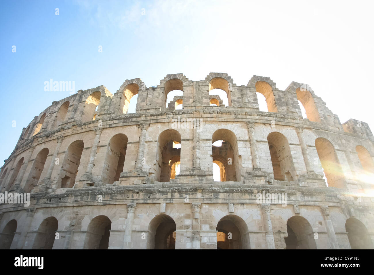 Completed part with arches of roman biggest amphitheater in africa in ...