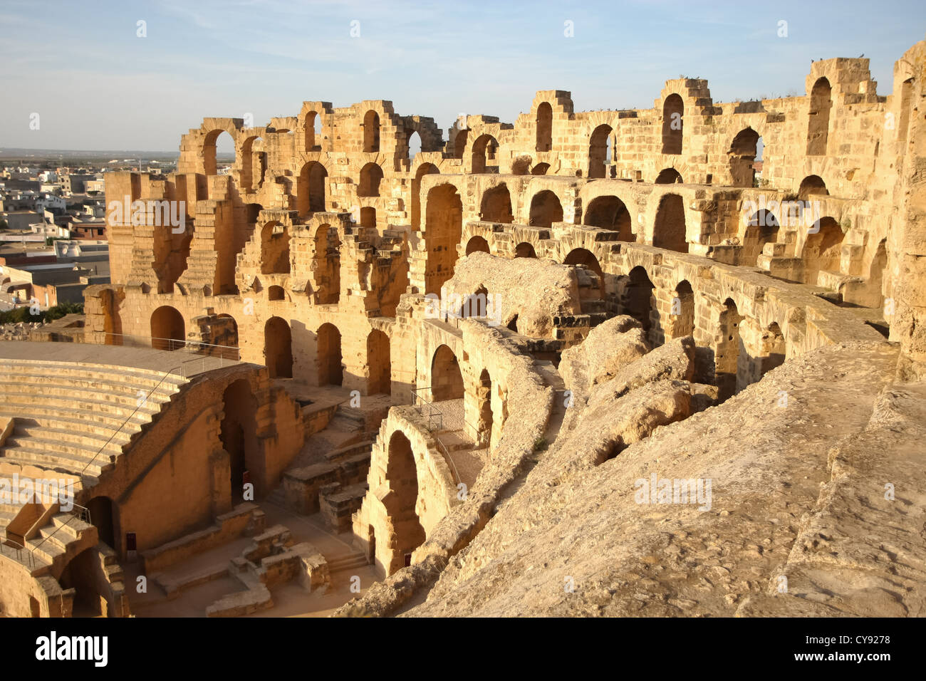 Part with arches of roman biggest amphitheater in africa in El Djam ...