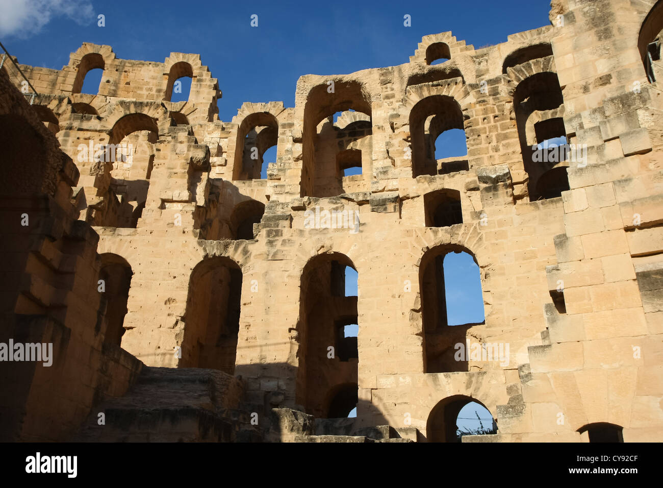 Arches of roman biggest amphitheater in africa in El Djam, Tunisia ...