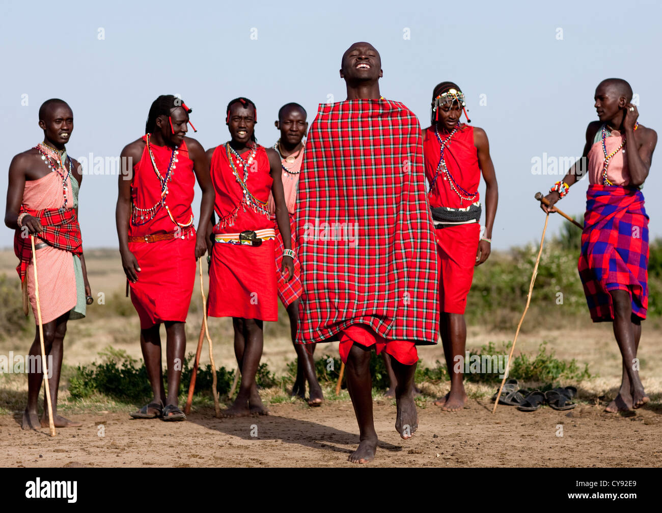 Maasai Warriors Dancing And Jumping, Kenya Stock Photo - Alamy