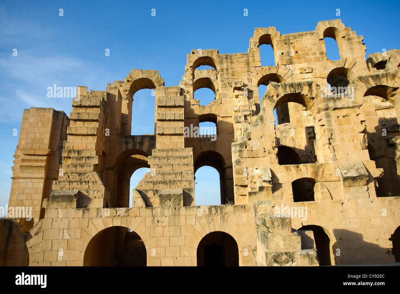 Arches of roman biggest amphitheater in africa in El Djam, Tunisia ...