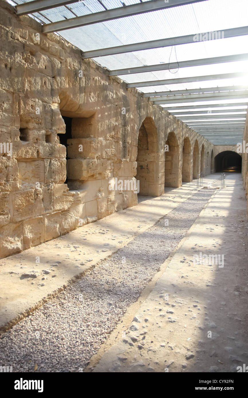Underground corridors of roman biggest amphitheater in africa in El ...
