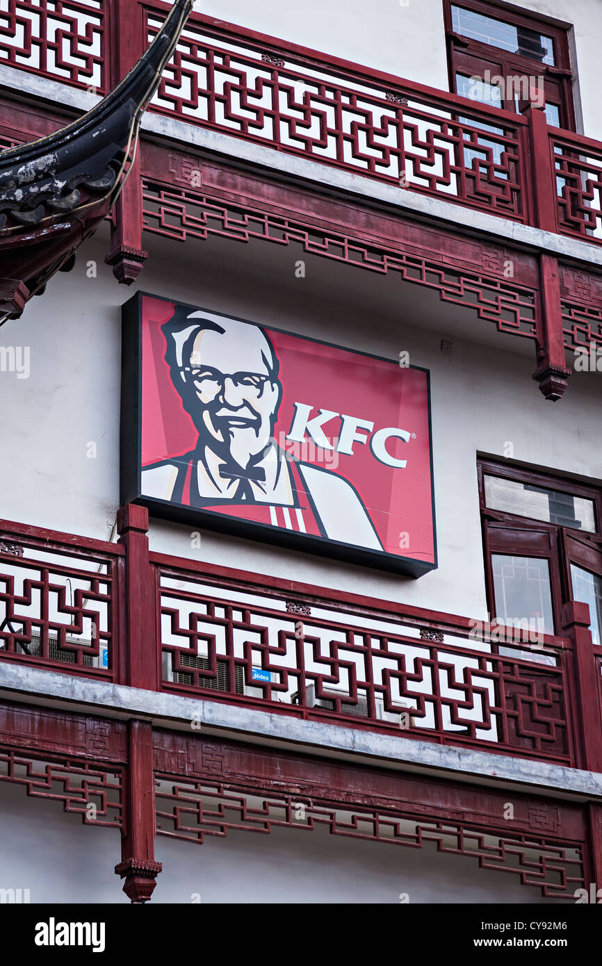 A sign for Kentucky Fried Chicken fast food in Yu Gardens bazaar ...