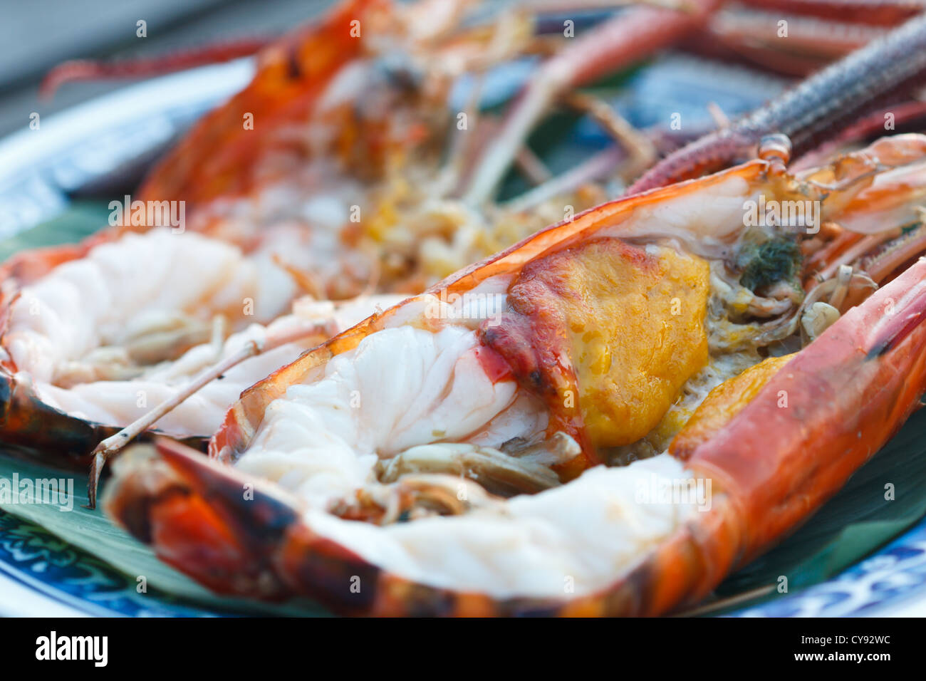 giant freshwater prawn grilled on plate Stock Photo - Alamy