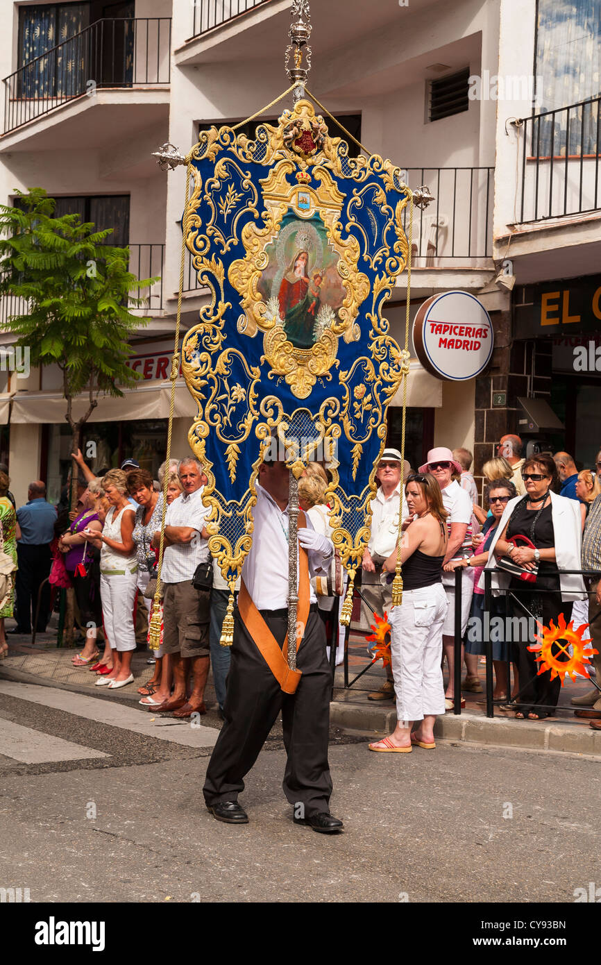 Man carries religious Banner. Religious Procession. Fuengirola. Spain ...