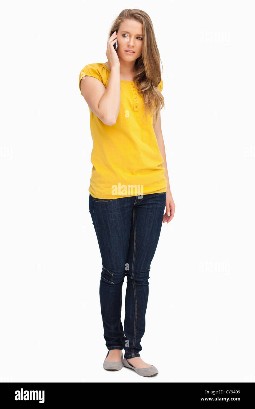 Woman using cellphone on Cut Out Stock Images & Pictures - Alamy