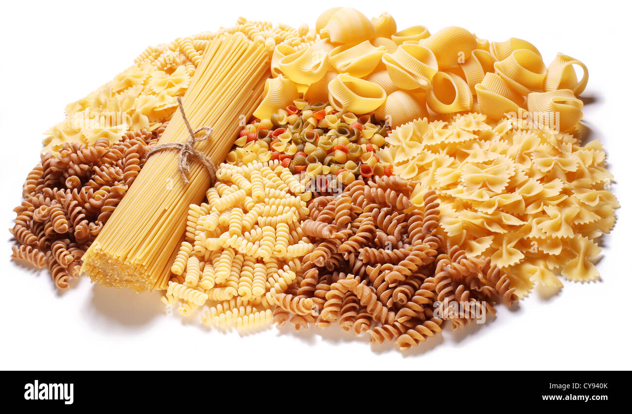 Variations of italian macaroni isolated on white background Stock Photo ...