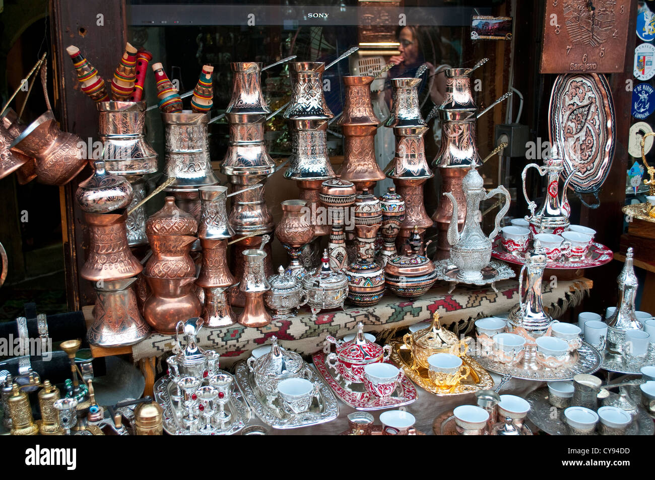 Traditional crafts shop, coffee pots, Bascarsija, Sarajevo, Bosnia and ...