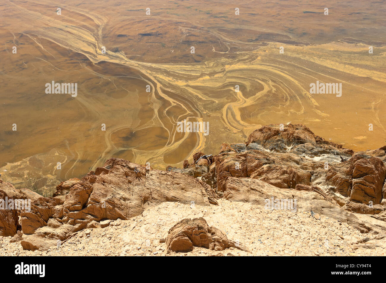 Detail of polluted riverbed of Mosteirao, downstream abandoned pyrite ...