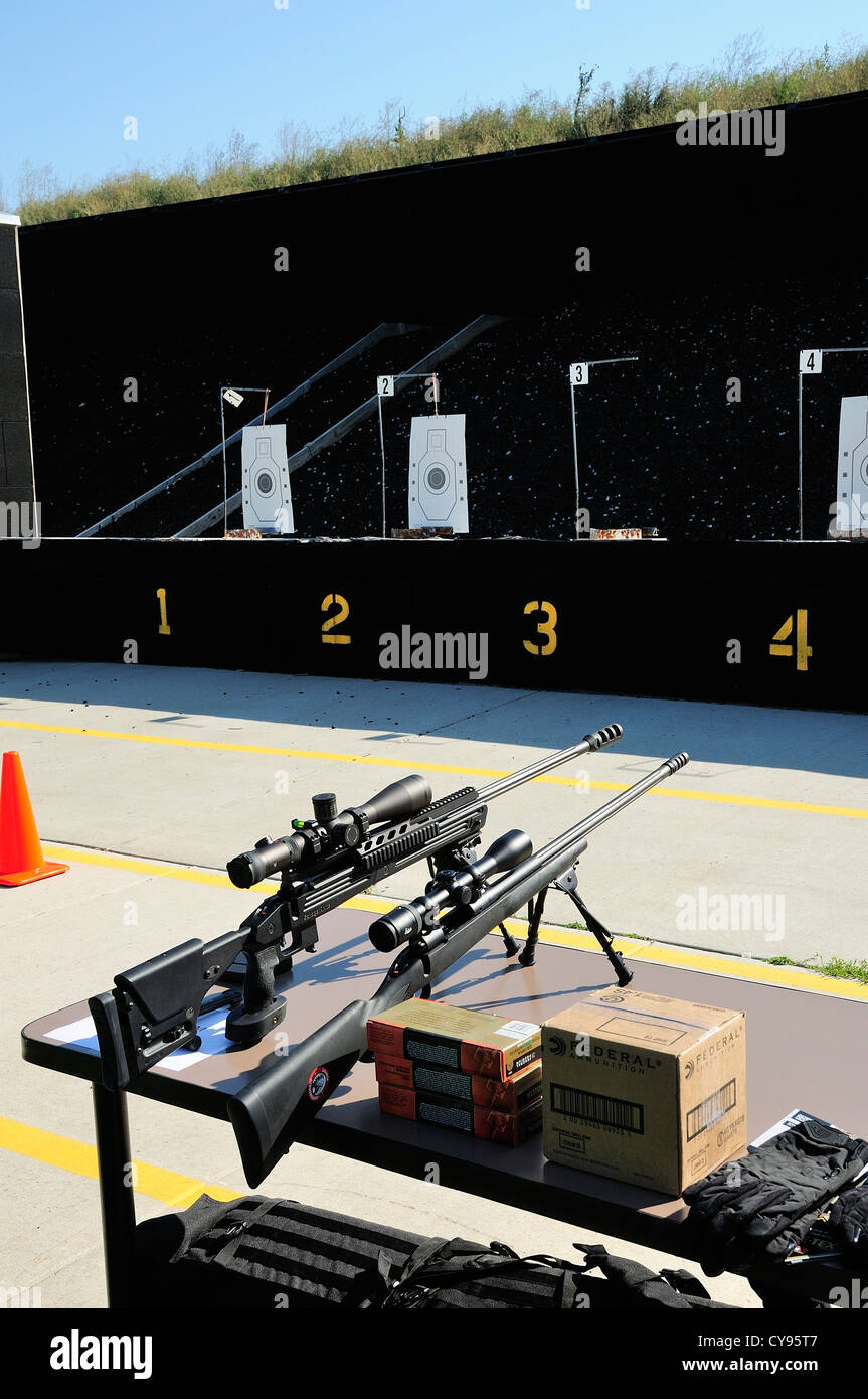 Sniper rifle and shotgun at FBI shooting range in Chicago, Illinois ...