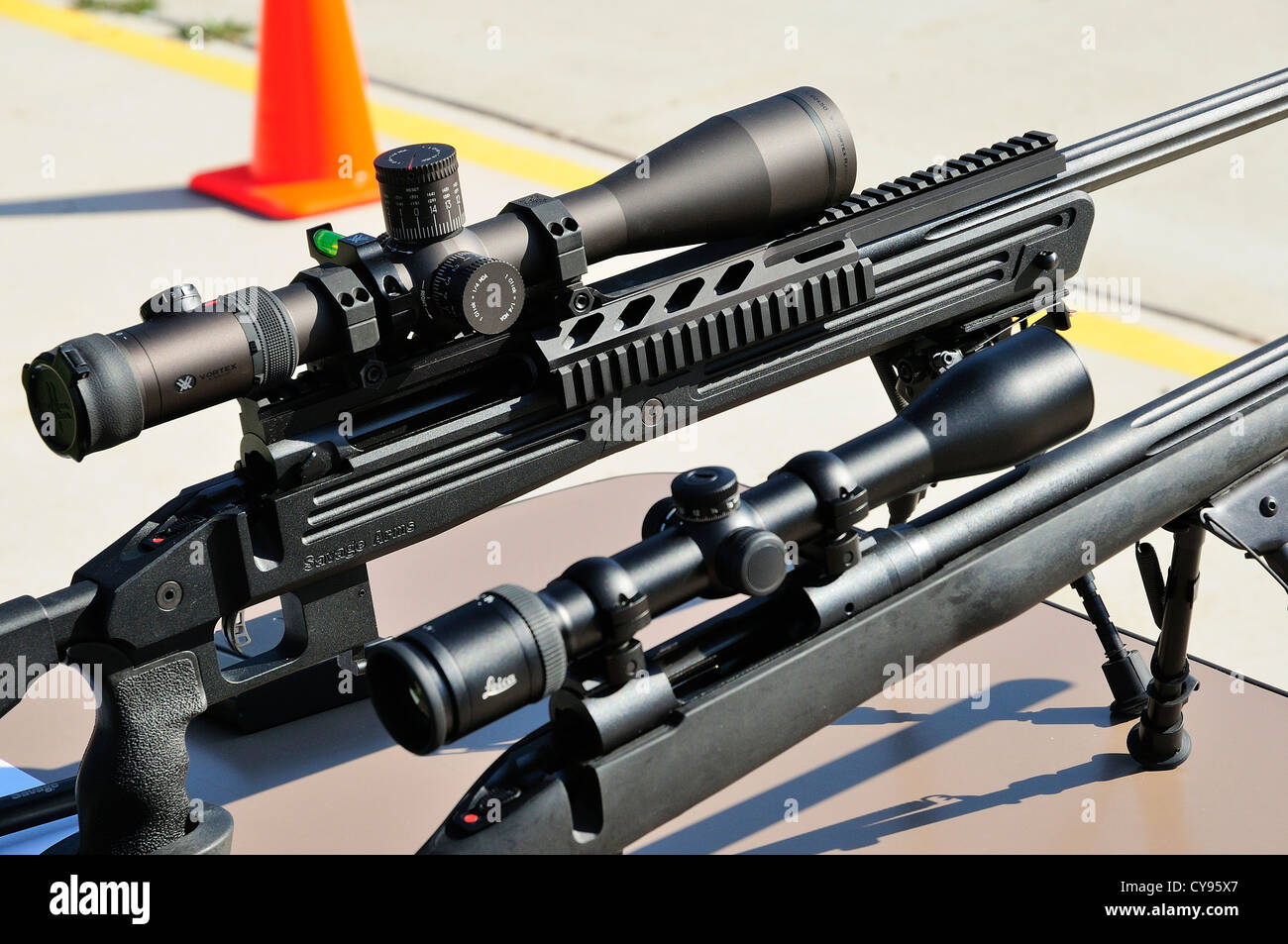 Sniper rifle and shotgun at FBI shooting range in Chicago, Illinois ...