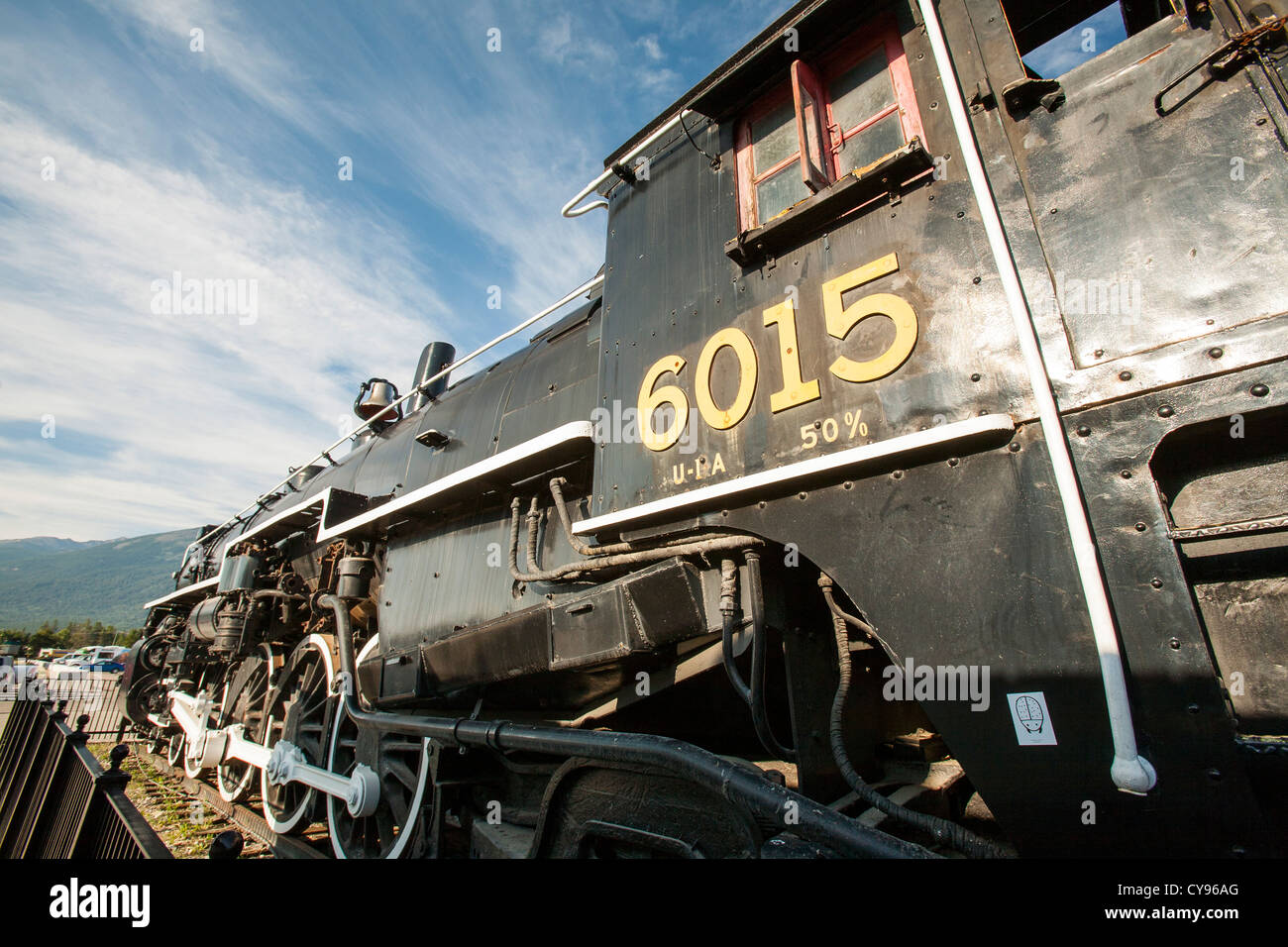 An old steam train at the train station in Jasper, Jasper National Park ...