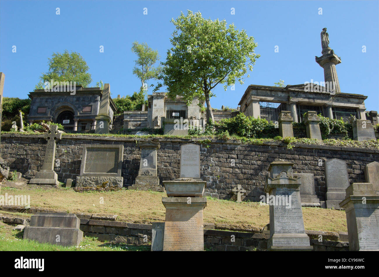 Mausoleum and graves in the necropolis cemetery in Glasgow, Scotland ...
