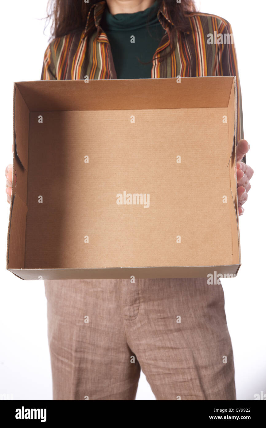 woman detail holding an empty brown box Stock Photo - Alamy