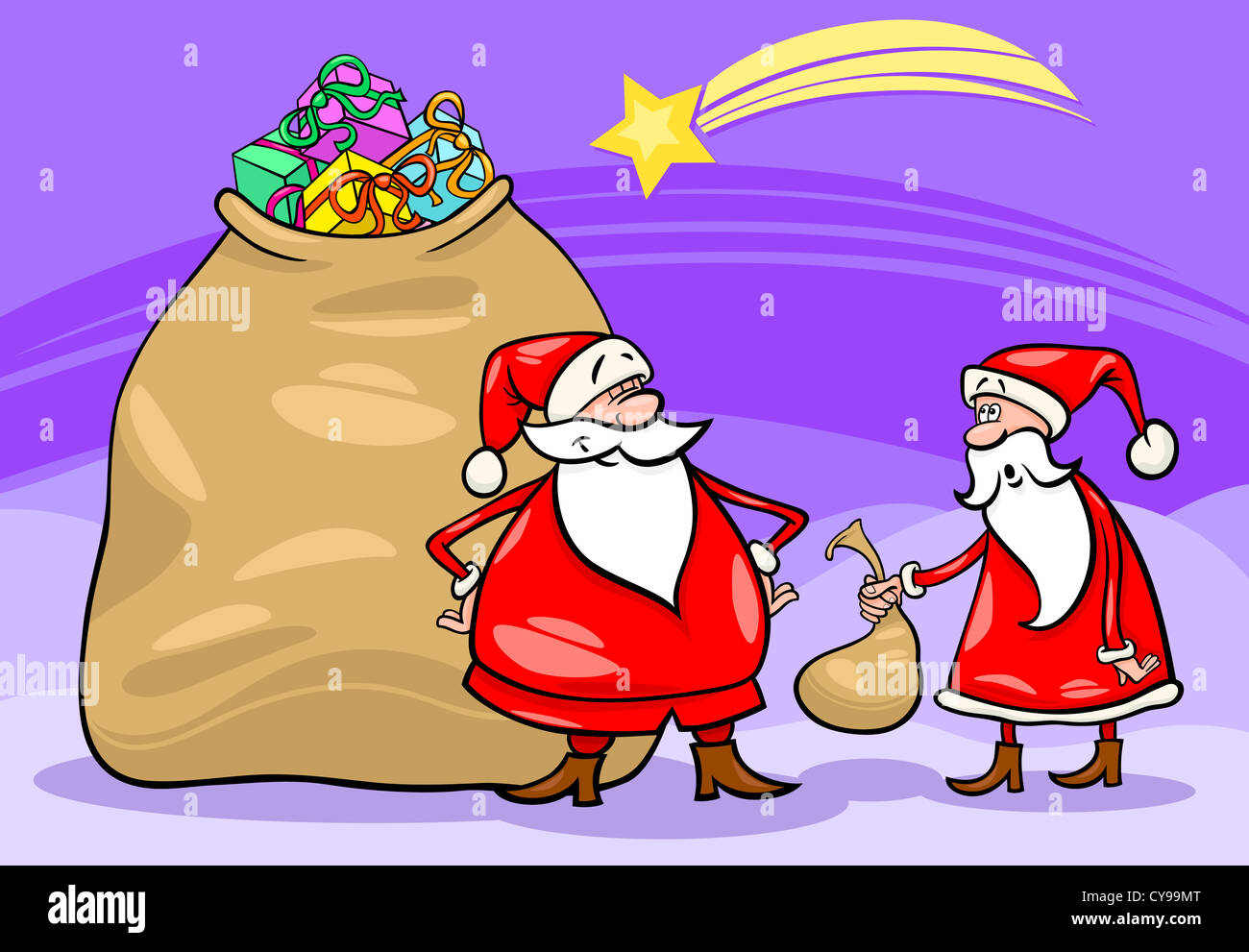 Cartoon Illustration of Funny Santa Claus or Papa Noel with Huge Sack ...