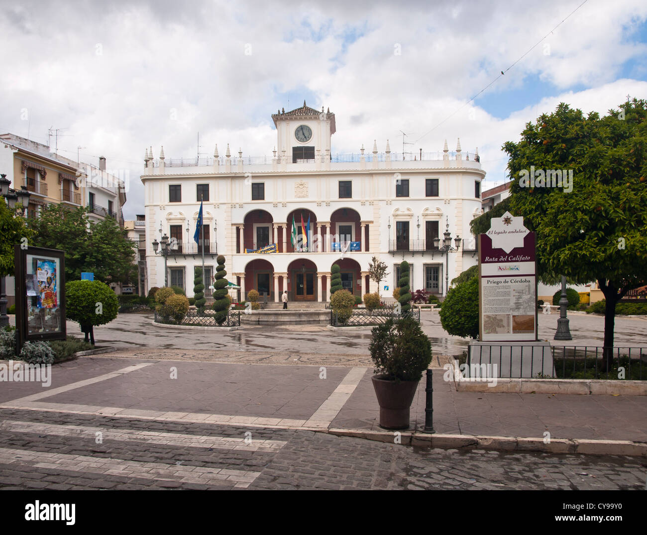 Town hall and square in Priego de Cordoba in Andalusia Spain, a town ...
