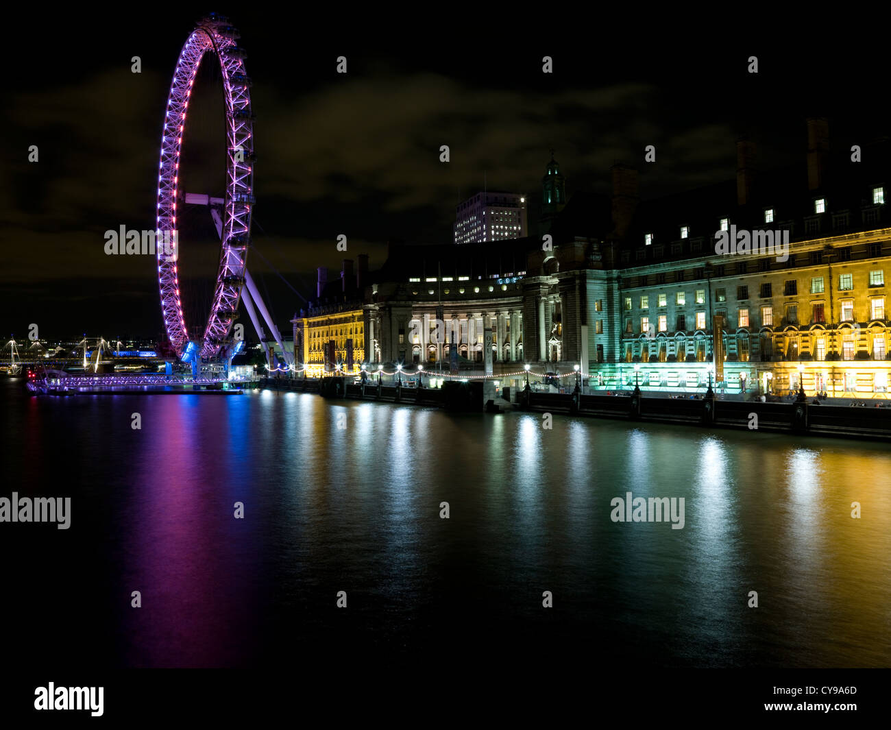 London Eye at night viewed from Westminster Bridge, London England ...