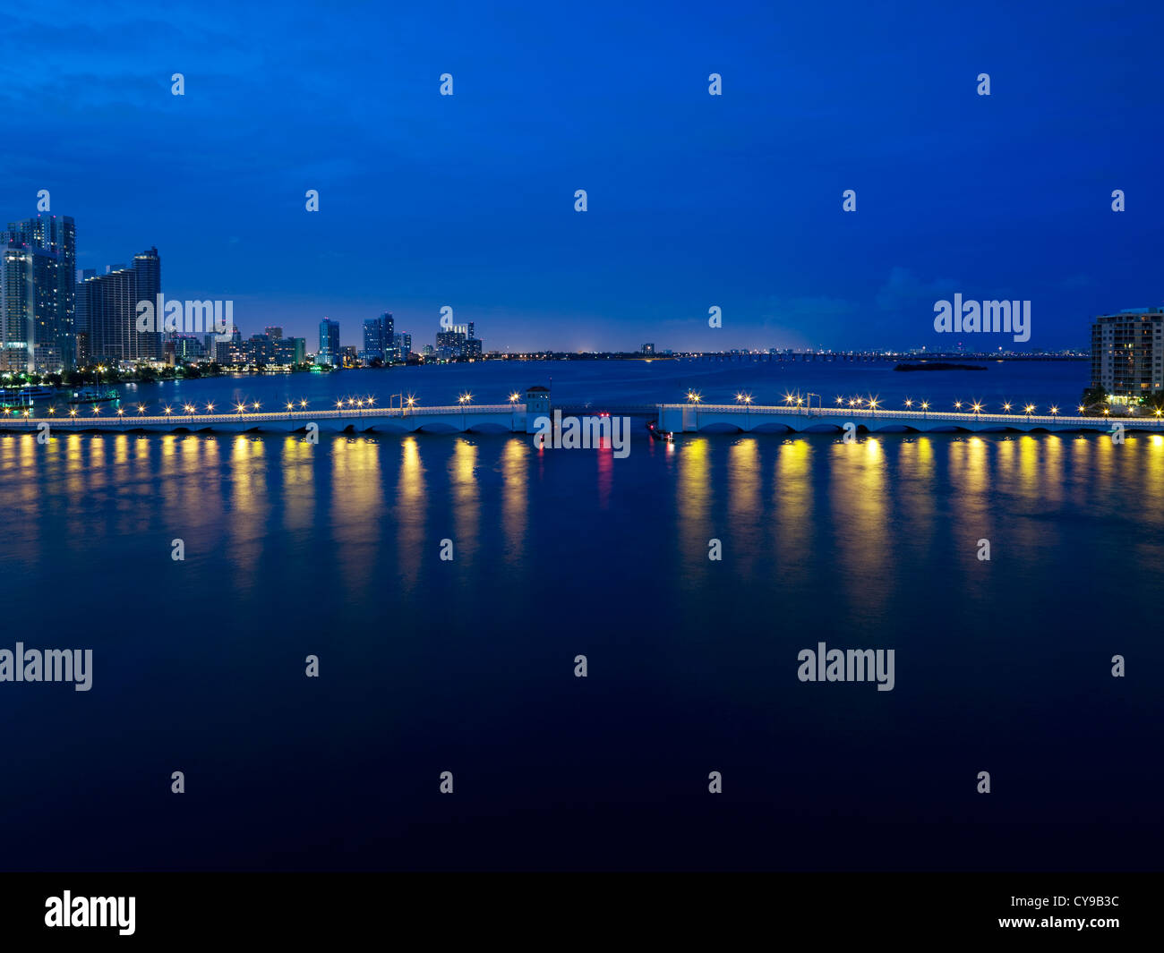 View of Biscayne Boulevard buildings/skyline, lights and Venice ...