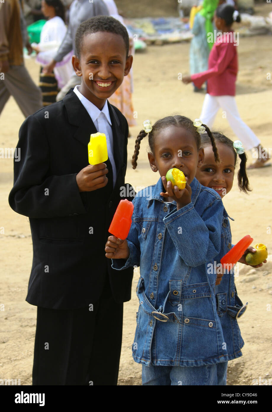 Kids Dressed For Festival Of Mariam Dearit, Keren, Eritrea Stock Photo ...