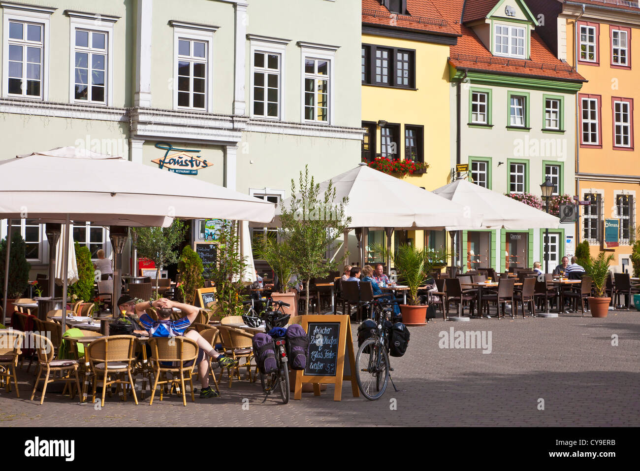 CAFES, RESTAURANTS, WENIGEMARKT SQUARE, HISTORIC CENTRE, ERFURT ...