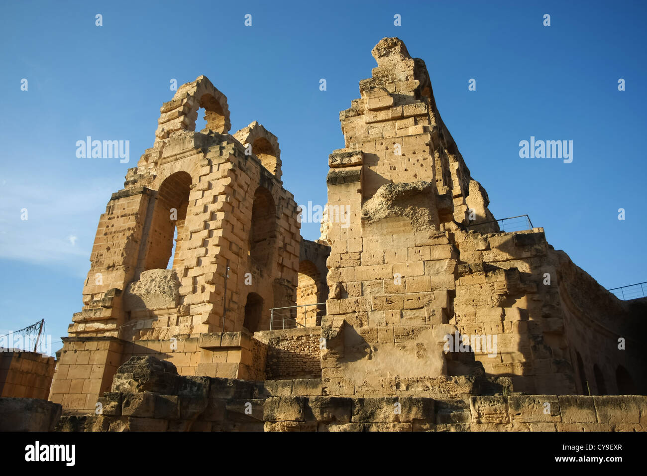 Ruins of roman biggest amphitheater in africa in El Djam, Tunisia Stock ...