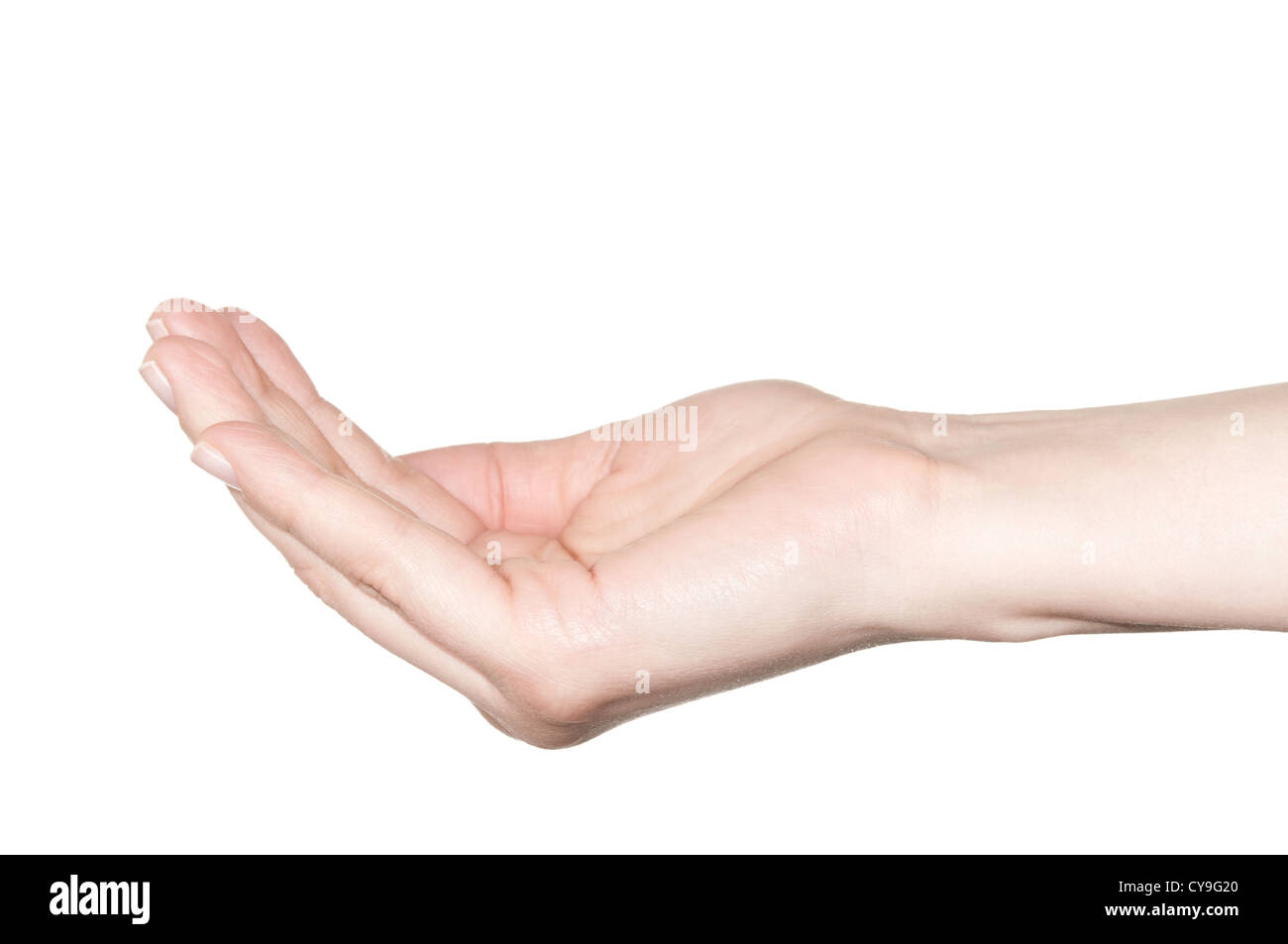 Empty hand over a white background. Begging gesture Stock Photo - Alamy