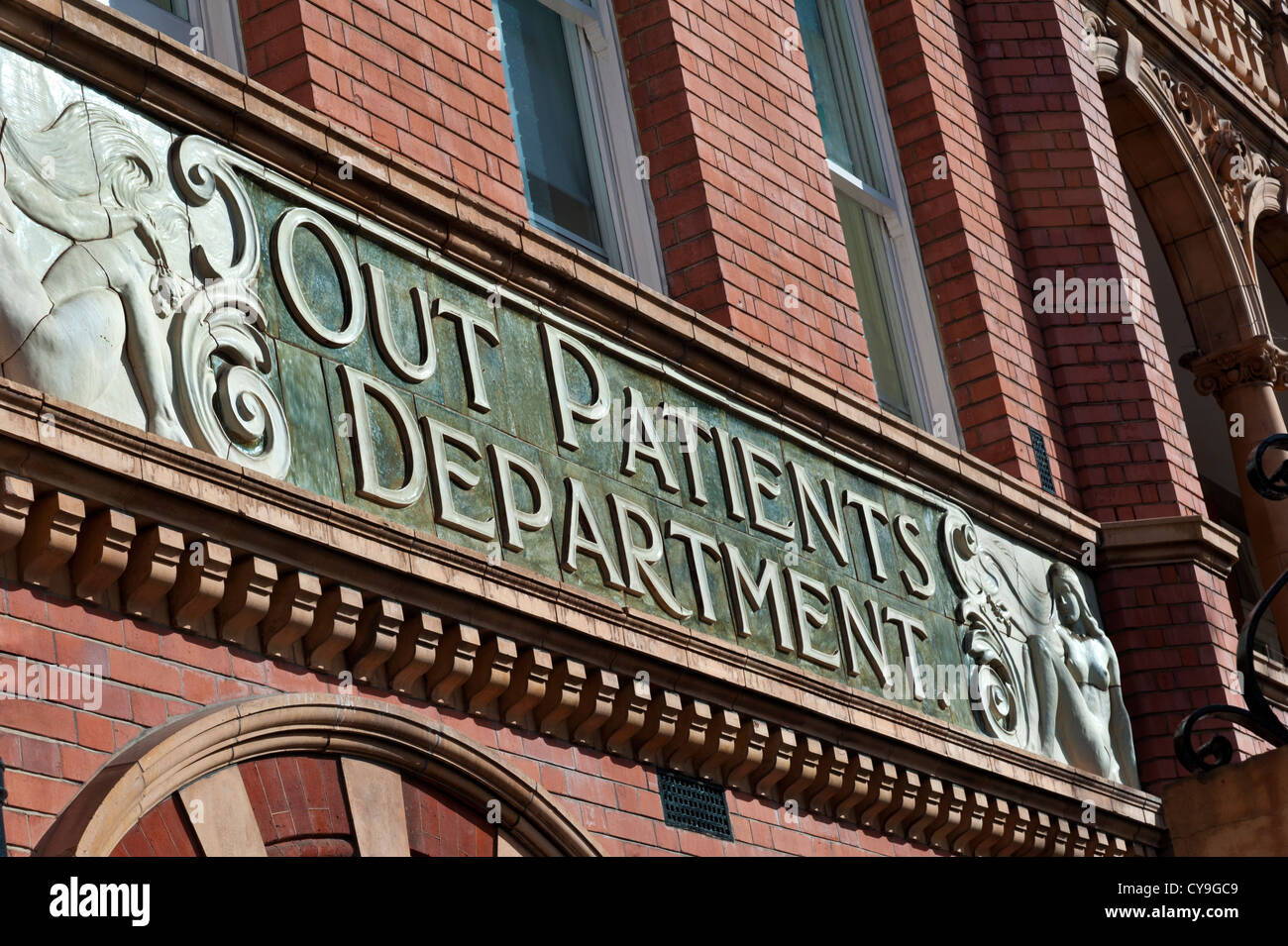 HOSPITAL SIGN Ornate Victorian 'Out Patients Department ' sign outside ...
