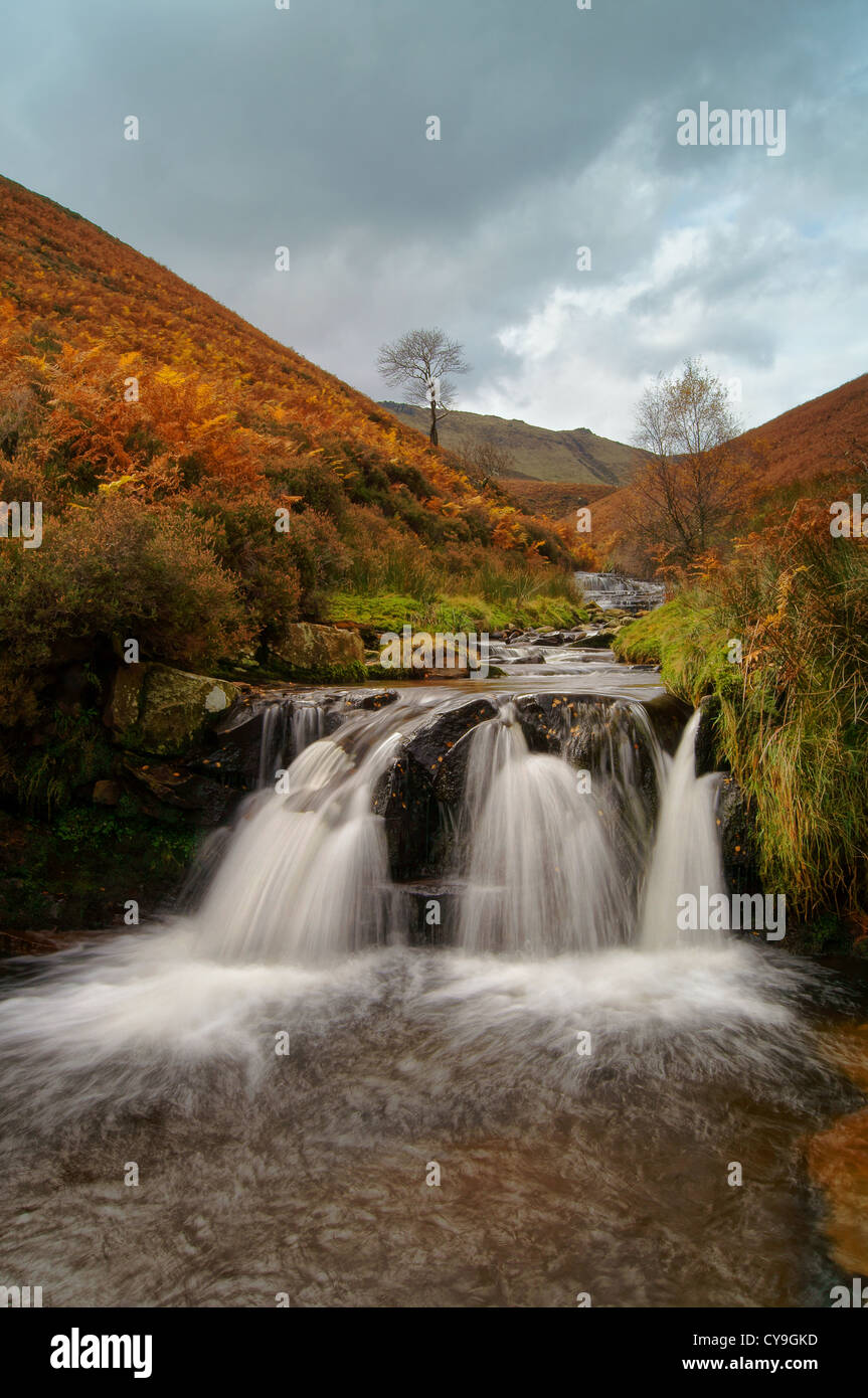 UK,Derbyshire,Peak District,Fair Brook,Waterfall cascading down from ...