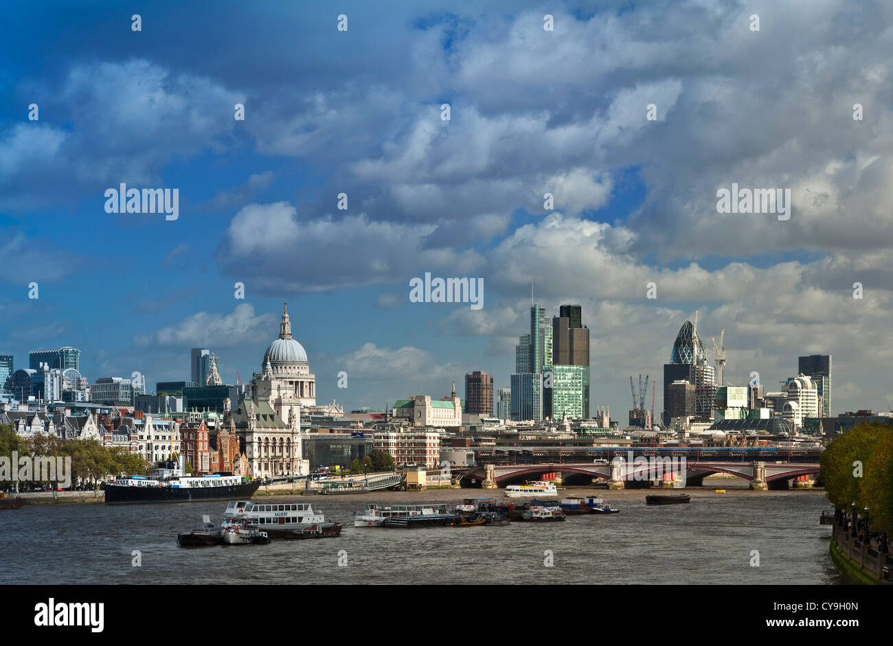 Shaft of sun illuminates the City of London Saint Paul's and River ...