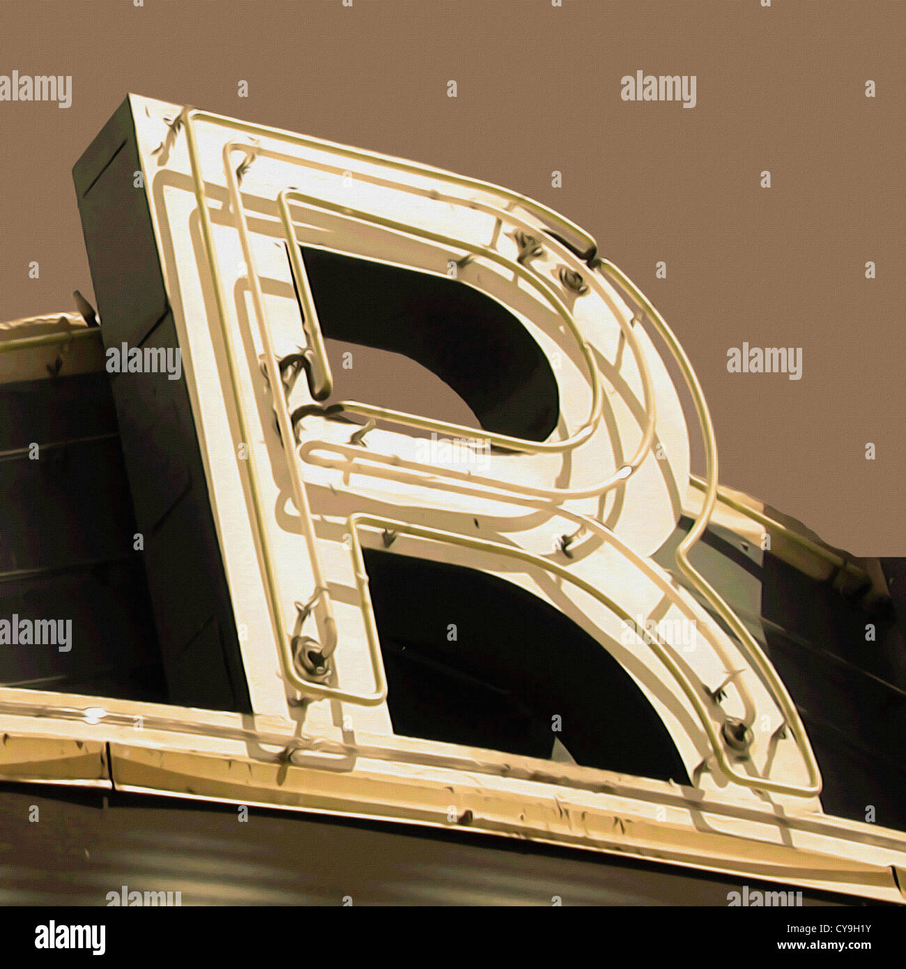 Painting of the letter R in neon with canvas texture Stock Photo - Alamy