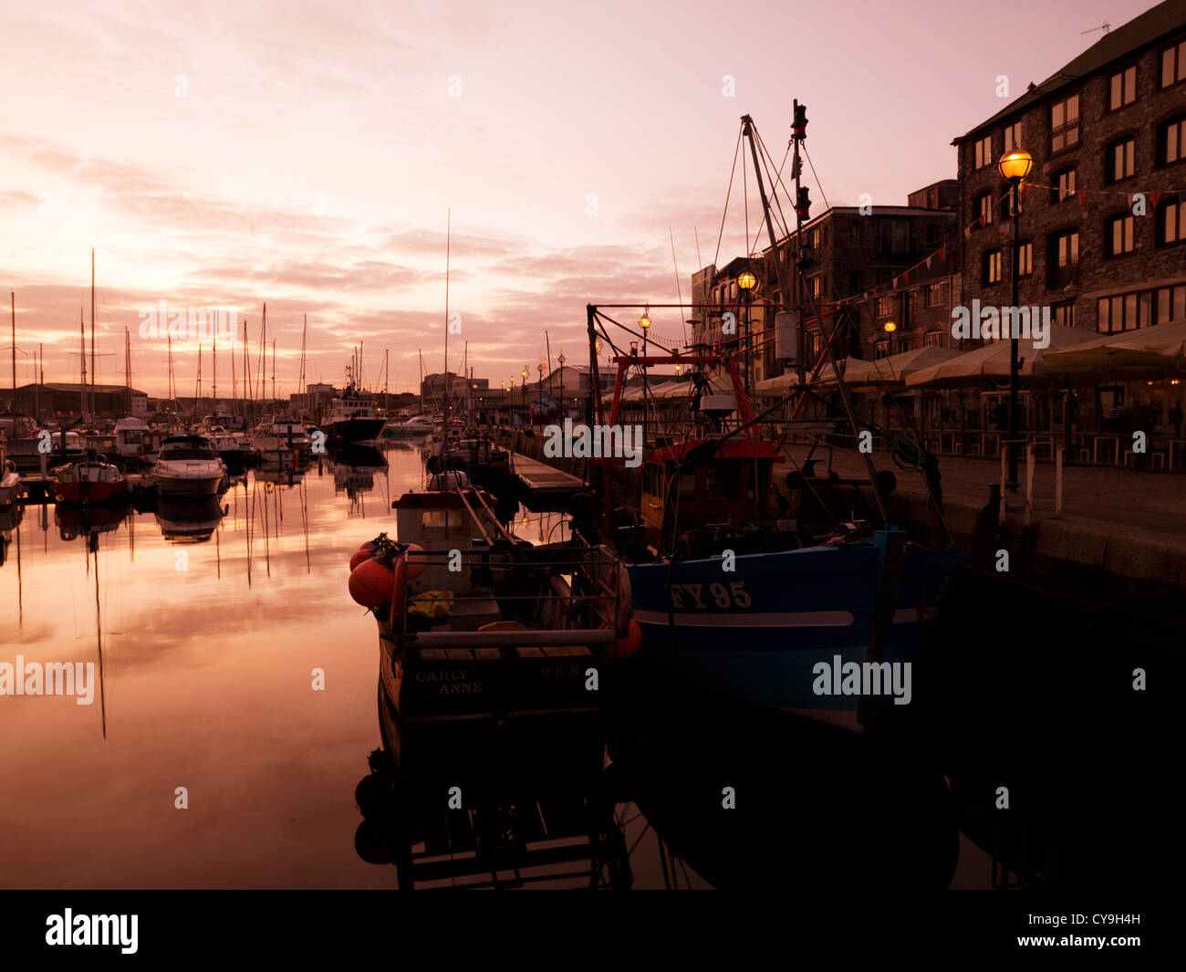 Plymouth port and lights at dawn Stock Photo - Alamy